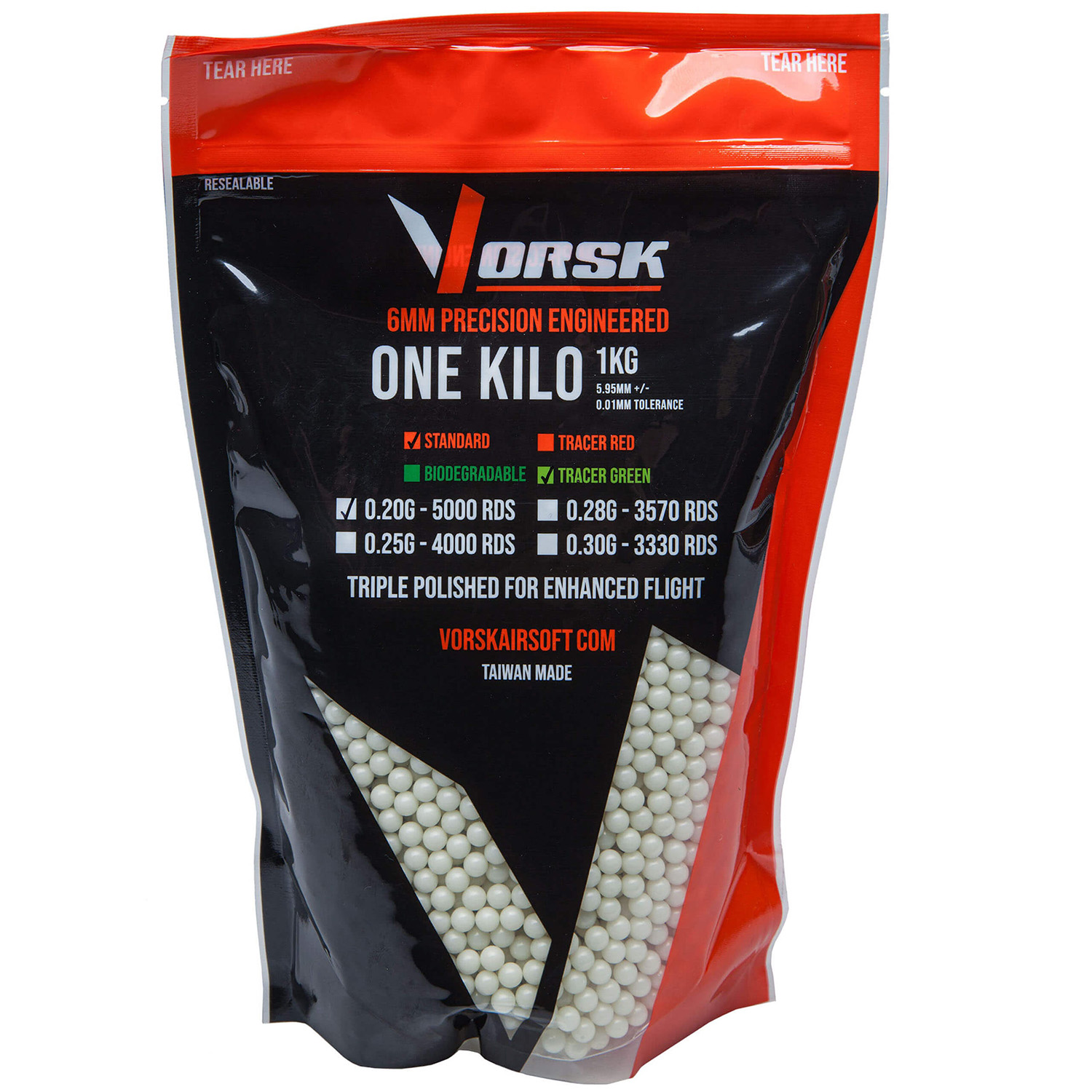 Vorsk 6mm Airsoft Green Tracer BB 0.20g 5000 Rounds 1KG Bag - Airsoft ...