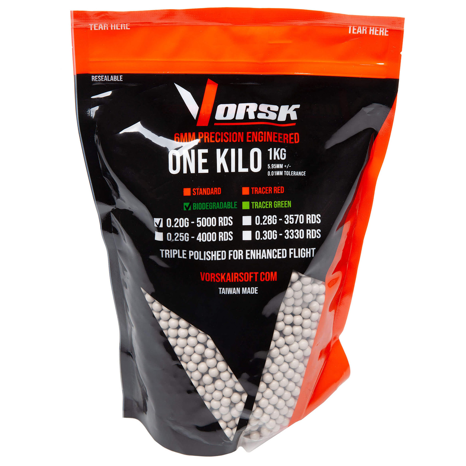 Vorsk 6mm Airsoft Bio BB 0.20g 5000 Rounds 1KG Bag - Airsoft Central