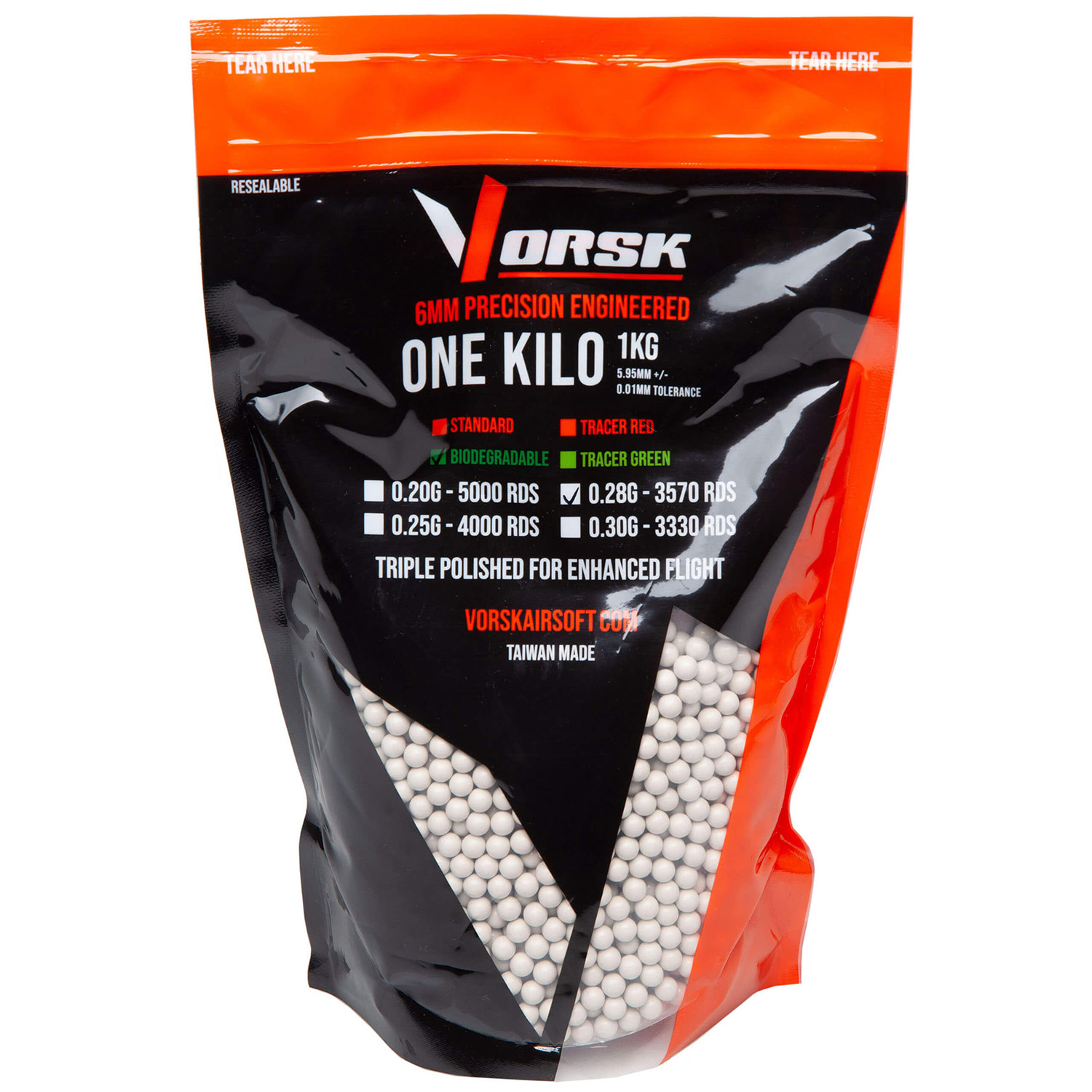 Vorsk 6mm Airsoft Bio BB 0.28g 3570 Rounds 1KG Bag - Airsoft Central